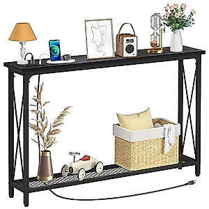 Yoobure Console Tables for Entryway, 47.3", Sofa Entryway Tables Narrow Long, Entry Table with USB Ports, Behind Couch Entrance Hallway Table, with Stable Metal Support, Living Room,