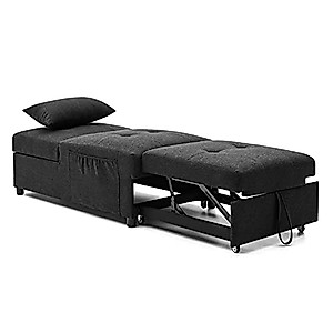 Modern Sofa Bed, 4 in 1 Multi Function Folding Ottoman Sleeper Bed, Convertible Sleeper Chaise, Lounge Chair, Chair Adjustable Backrest Sleeper Couch Bed for Living Room Small Room Apartment (Black)