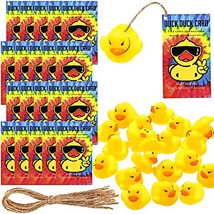 Epakh 60 Pieces Duck Cards with Rubber Ducks and Strings Duck Duck Card for Spread Your Little Rubber Ducks with Tags, Share Fun Pictures Cards (Funny Style)