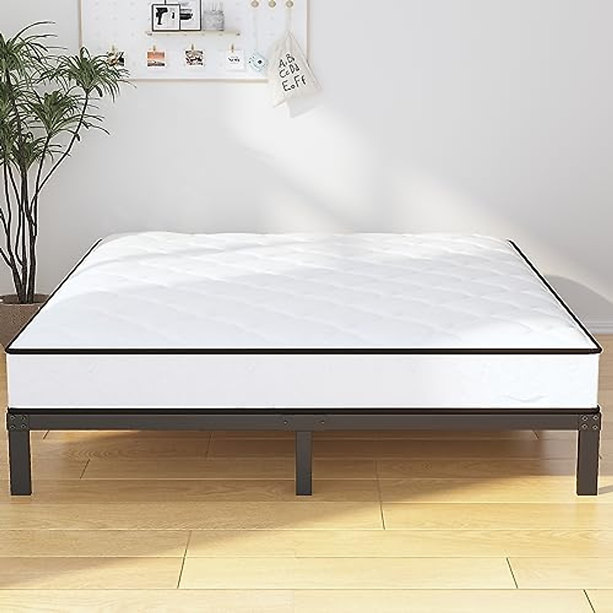 EMODA 6 Inch California King Bed Frames Heavy Duty Metal Cal King Platform with Steel Slats Support, No Box Spring Needed, Noise Free, Black