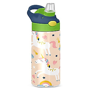 Unicorns Star Heart Kids Water Bottle, BPA-Free Vacuum Insulated Stainless Steel Water Bottle with Straw Lid Double Walled Leakproof Flask for Girls Boys Toddlers, 12Oz