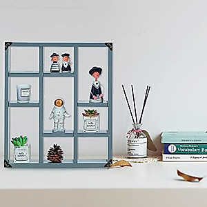 FIRMINANA Rustic Shadow Box,17.7-Inch Wall-Mounted (Vertical or Horizontal),9-Slot Rustic Wood Floating Shelves,Lightweight Solid Wood Display Shelf for Shot Glass (Walnut)