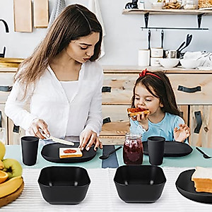 afcevnlb 24 Piece Wheat Straw Square Dinnerware Sets for 4, Unbreakable Dinner Plates and Bowls Sets for Camping Party Grill (Black)