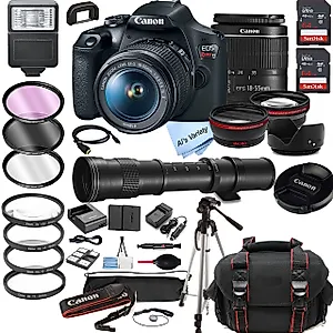 Canon EOS Rebel T7 DSLR Camera w/EF-S 18-55mm F/3.5-5.6 Zoom Lens + 420-800MM Zoom Telephoto Lens + 128GB Memory + Case + Tripod + Filters (38pc Bundle) (Renewed)