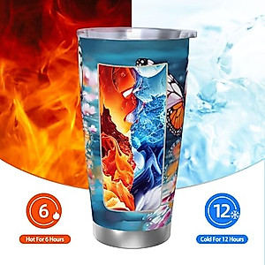 AYCZN Butterfly Flower Water 20 OZ Tumbler Stainless Steel Travel Coffee Mug, Spring Floral Insulated Water Bottle with Lid and 2 StrawsLeakproof Thermal Cup