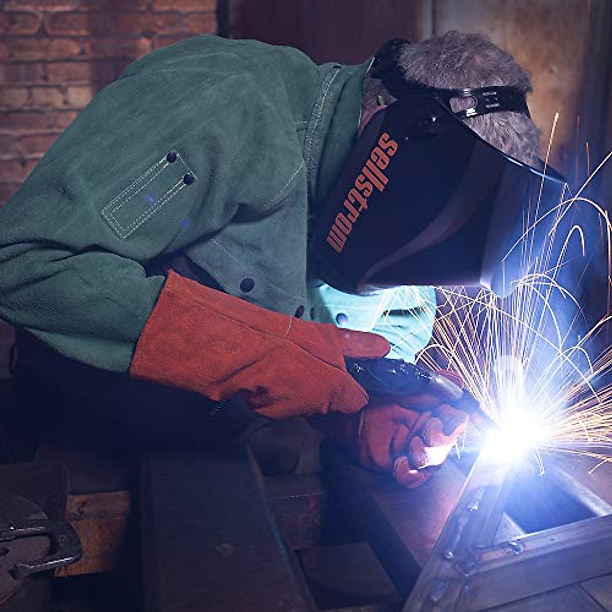 Sellstrom Lightweight,Ergonomic Design,Nylon,Extra Large Blue Lens Technology,All-Day Comfort,Excellent Optical Clarity,Premium Welding Helmet with ADF Technology,Black/Orange,7'Wx 13'H x 5'L,S26400