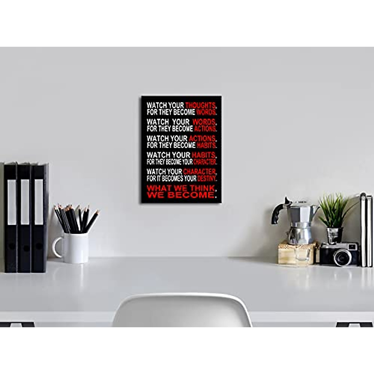 Pyradecor Watch Your Thoughts Motivational Classroom Poster Modern Canvas Prints Wall Art Paintings Ready to Hang for Office Living Room Home Decorations Stretched Pictures Artwork