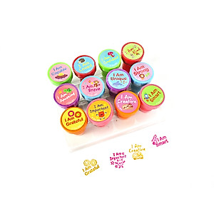 TINYMILLS 12 Pcs Positive Affirmation Stamp Kit for Kids - Positive Mindfulness Self Inking Stamps Gift Party Favors