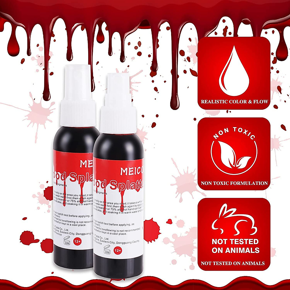 Halloween SFX Makeup Kit Scars Wax, 2.1Oz Fake Blood Spray, 1.67Oz Fake Wound Modeling Skin Wax with Spatula, Black Stipple Sponge, 1.06Oz Scab Coagulated Blood Gel, 5ml Fake Blood Cream