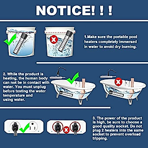 MUFUN Immersion Water Heater, 2000W Automatic Power Off Portable Pool Heater, Recirculating Heated Bath Heater with 304 Stainless-Steel Guard, Bucket Heater for Travel Camping Hot Bathtub Mini Inflata