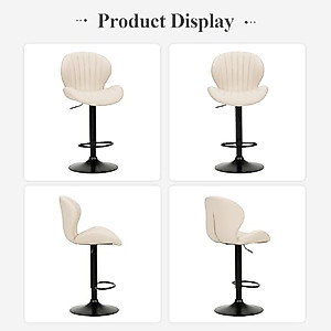 COLAMY Bar Stools Set of 4, Modern Swivel Bar Chairs, Adjustable Faux Leather Upholstered Barstools Counter Height with High Backrest for Bar, Kitchen Island, Dining Room, Beige