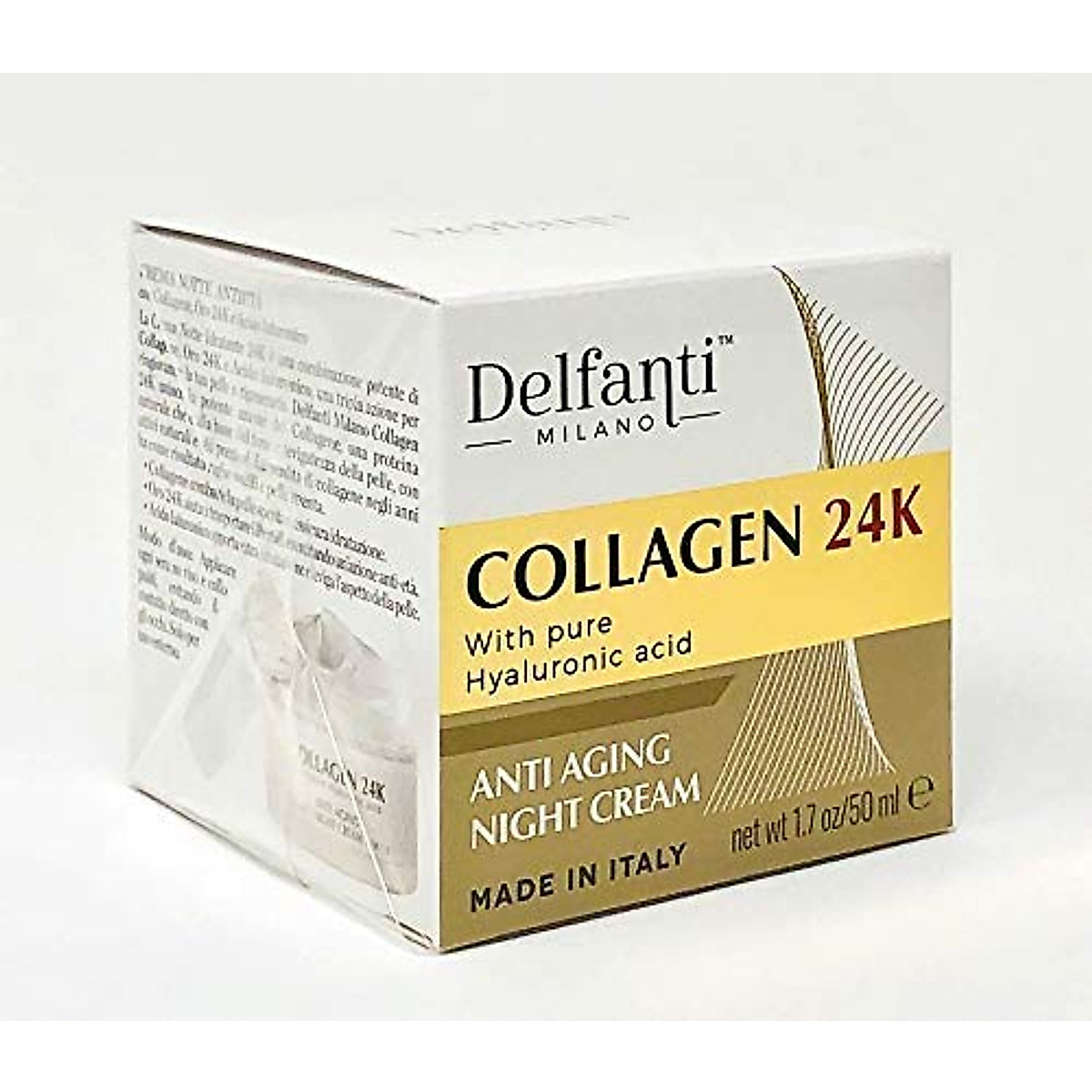 Delfanti-Milano • COLLAGEN 24K • Anti-Aging Night Cream • Face and Neck Moisturizer with pure Hyaluronic Acid • Made in Italy