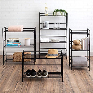 Flipshelf Folding Metal Bookcase-Small Space Solution-No Assembly-Home, Kitchen, Bathroom and Office Black, 4 Shelves, Wide