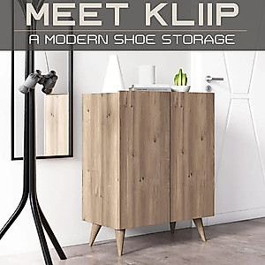 motionPETS KansoHaus KLIIP Shoe Cabinet for Entryway with Doors, Modern Space Saving Furniture Shoe Rack Storage, Holds 12 Pairs of Shoes, Brown Oak Shoe Cabinet