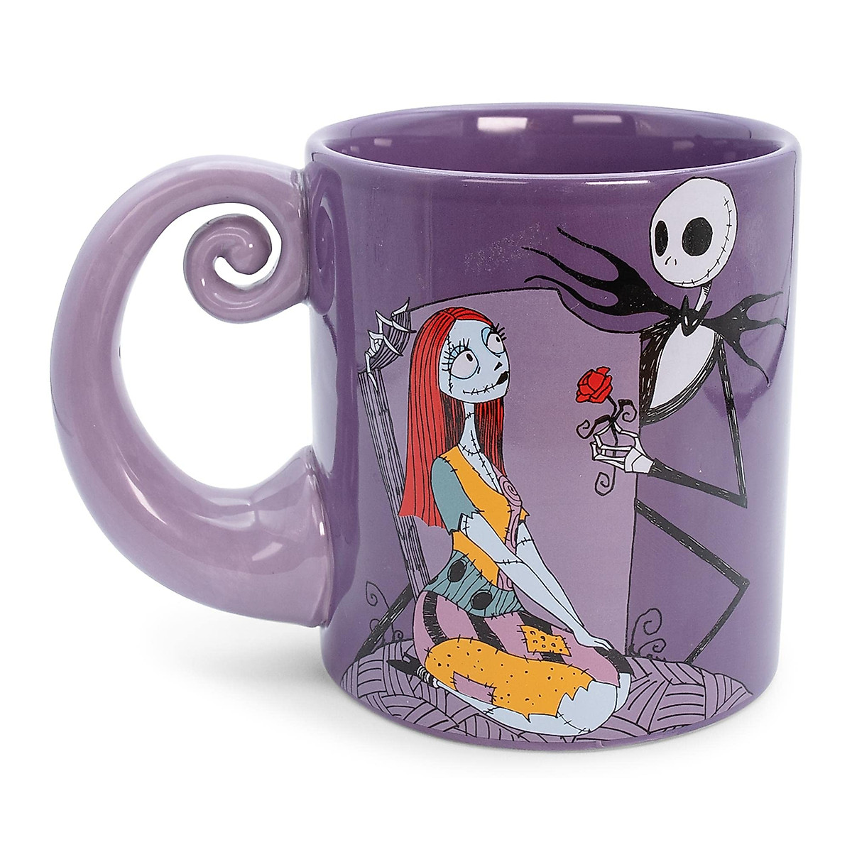 Disney The Nightmare Before Christmas Jack & Sally Spiral Handle Ceramic Mug | BPA-Free Large Coffee Cup For Beverages, Home & Kitchen Essentials | Halloween Gifts and Collectibles | Holds 20 Ounces