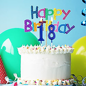 18th Birthday Candles, Cake Numeral Candles, Blue 18th Cake Topper Candles for Birthday Cake Favor Wedding Anniversary Party Celebration Supplies