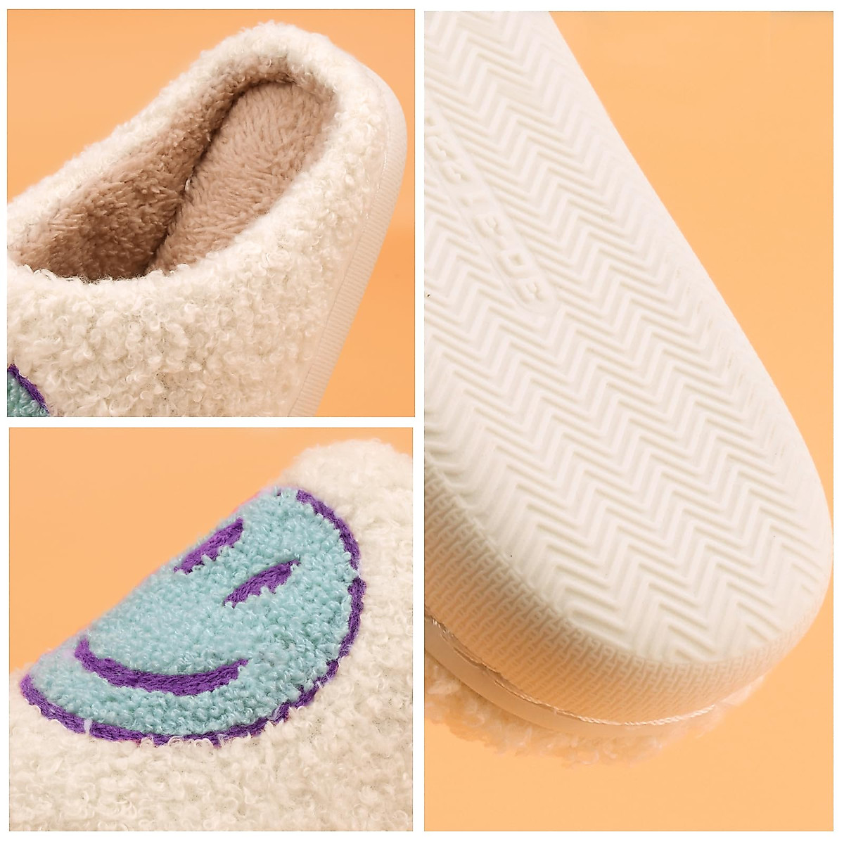 ZICKYO Kids Slippers Boys Cute Happy Face House Slippers Warm Soft Plush Non-Slip Indoor Outdoor Slip-on Shoes White Green Purple 2-2.5 Little Kid