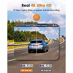 LAMTTO 4K Dash Cam Built in WiFi GPS, 4K+ 2K Front and Rear Dash Camera for Cars, Car Camera with 3.16" Touch Screen, Dual Sony Night Vision, Voice Recognition,170° Wide Angle, APP, 64GB Memory Card