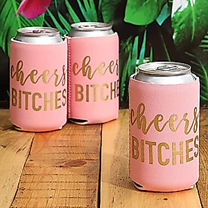 12 oz Cheers Bitches Neoprene Can Cooler Sleeves for Soda, Beer, Beverages (3 Pack)