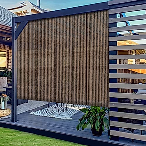 SunnyRoyal Patio Shades Roll Up Outdoor Exterior Roll Up Blinds for Patio Yard Deck Porch Balcony Backyard 7' W X 6' L Brown