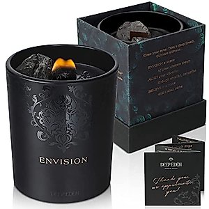 Deep Eden Scented Candle, Wood Wick, 7.4 Oz, Black - Luxurious, Powerful Manifestation Candle - Hand Poured Crystal Candle with Natural Soy, Coconut and Beeswax - Essential Oils and Exotic Fragrance