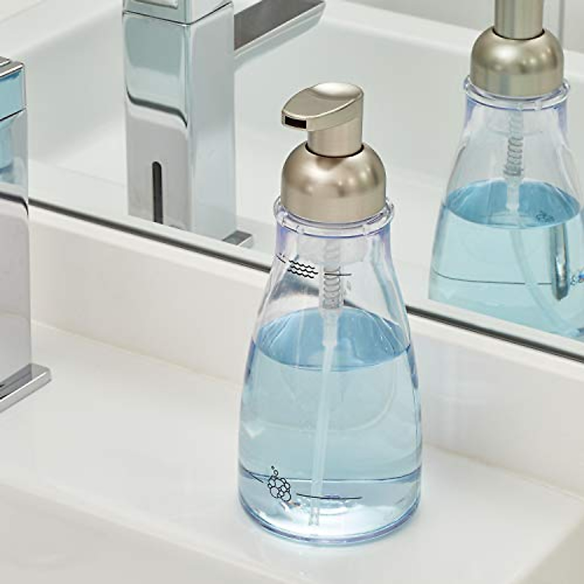 InterDesign Foaming Soap Dispenser for Kitchen, Bathroom, Sink, Vanity, Pack of 1, Clear/Brushed Nickel