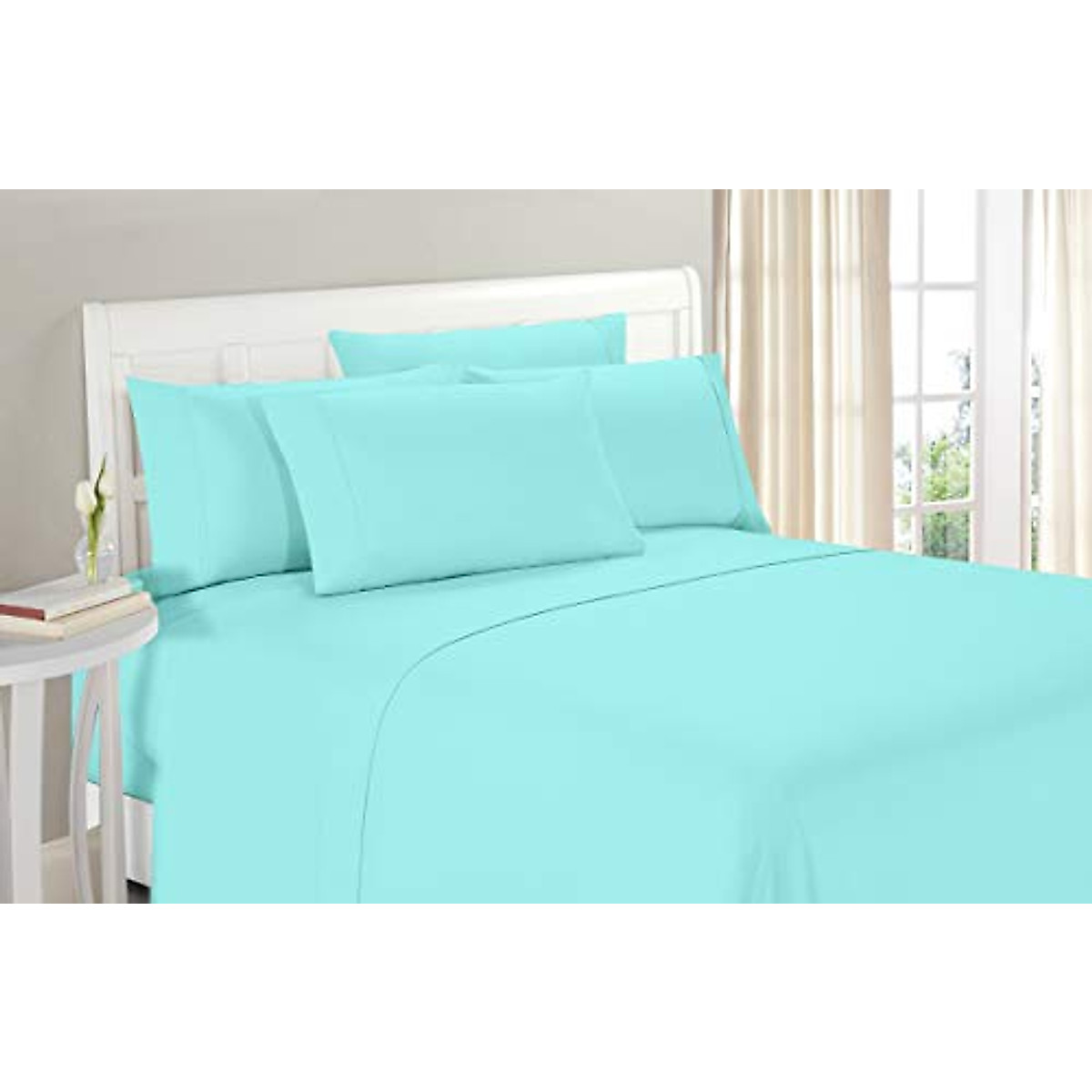 JC BEDDING HOUSE Made with Premium Quality Indian Cotton, 4PC Sheet Sets, 1000 Thread Count, Full Size (54"X75") with 12" INCH DEEP Pocket, Sateen Weave, Ultra Soft, Aqua Blue, Solid Pattern