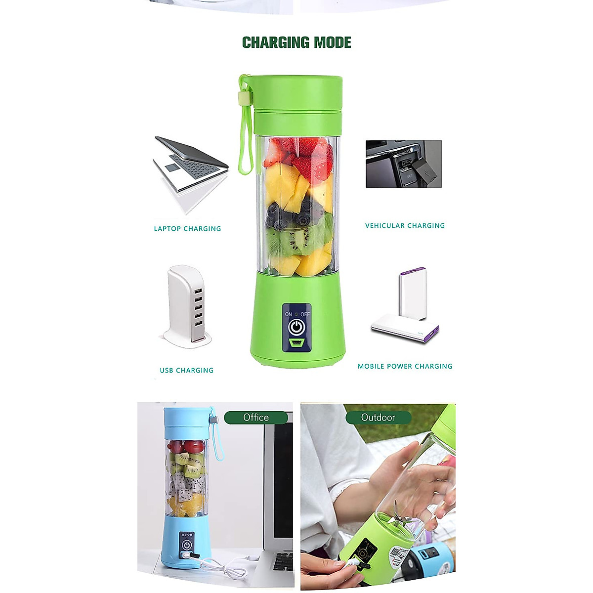 Generic 380ml Portable Mini Blender, Blue, 13 OZ for Travel Blender On the Go/ 2000mAh, USB Rechargeable Home/Office/Outdoor with Six Blades in 3D