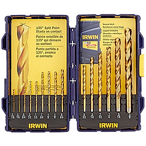 Irwin Tools 4935607 Titanium Nitride Coated High-Speed Steel Drill Bit Set, Pro Case, 15-Piece