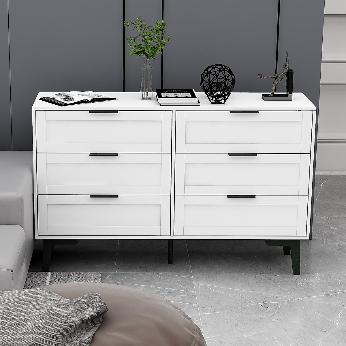 TaoHFE 6 Drawer Dresser for Bedroom Modern White Chest of Drawers for Nursery Wood Dresser for Kids Horizontal Dressers & Chests of Drawers for Bedroom Living Room (White/ 6 Drawer)