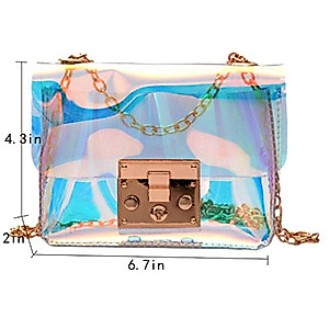 Buddy Supplies Buddy Transparent Hologram Shoulder Bag Glitter Chain Purse Cross Body Sling Bag, Clear, One Size