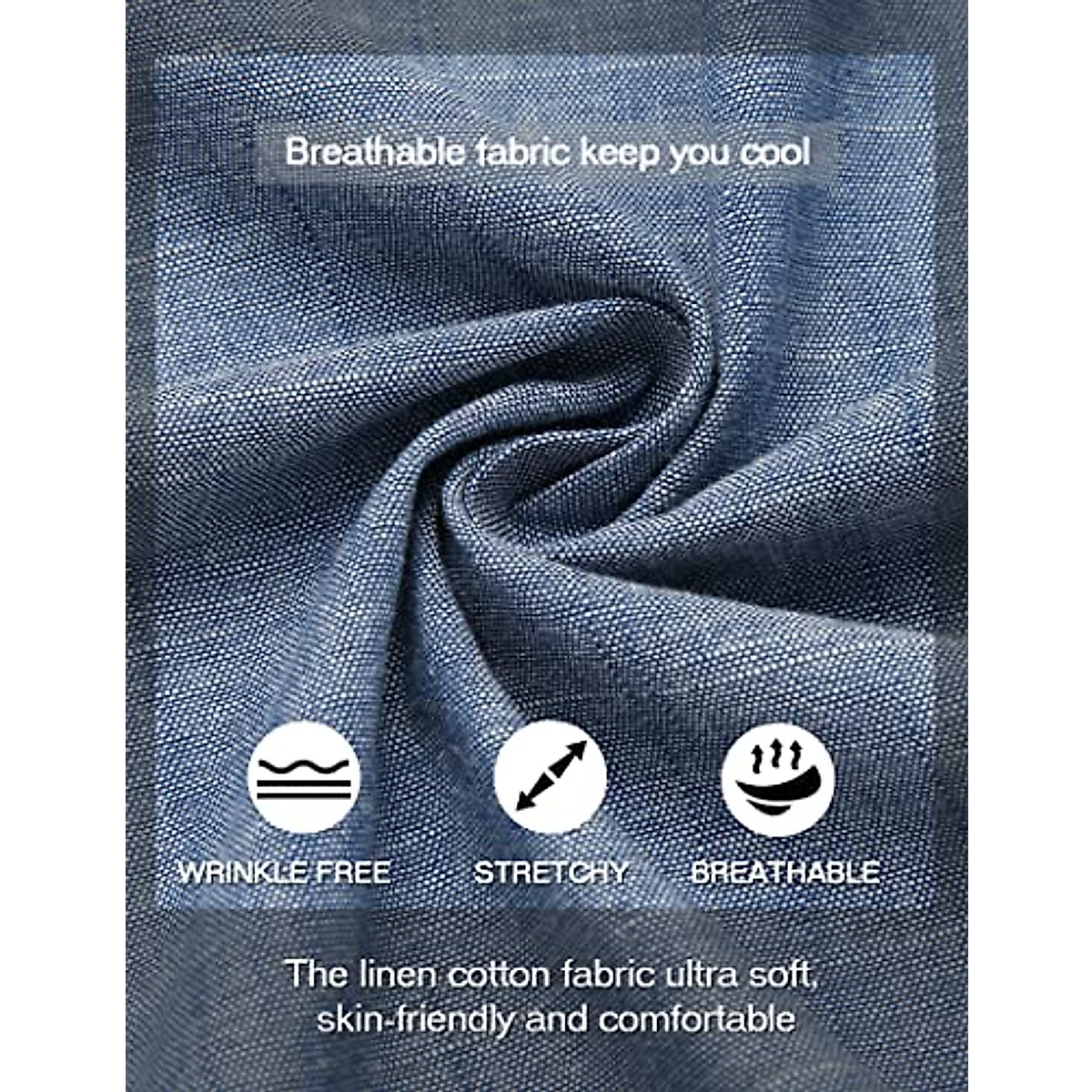 COOFANDY Men's Cotton Linen Long Sleeve Shirt Untuckit Business Button Down Shirts Dark Blue