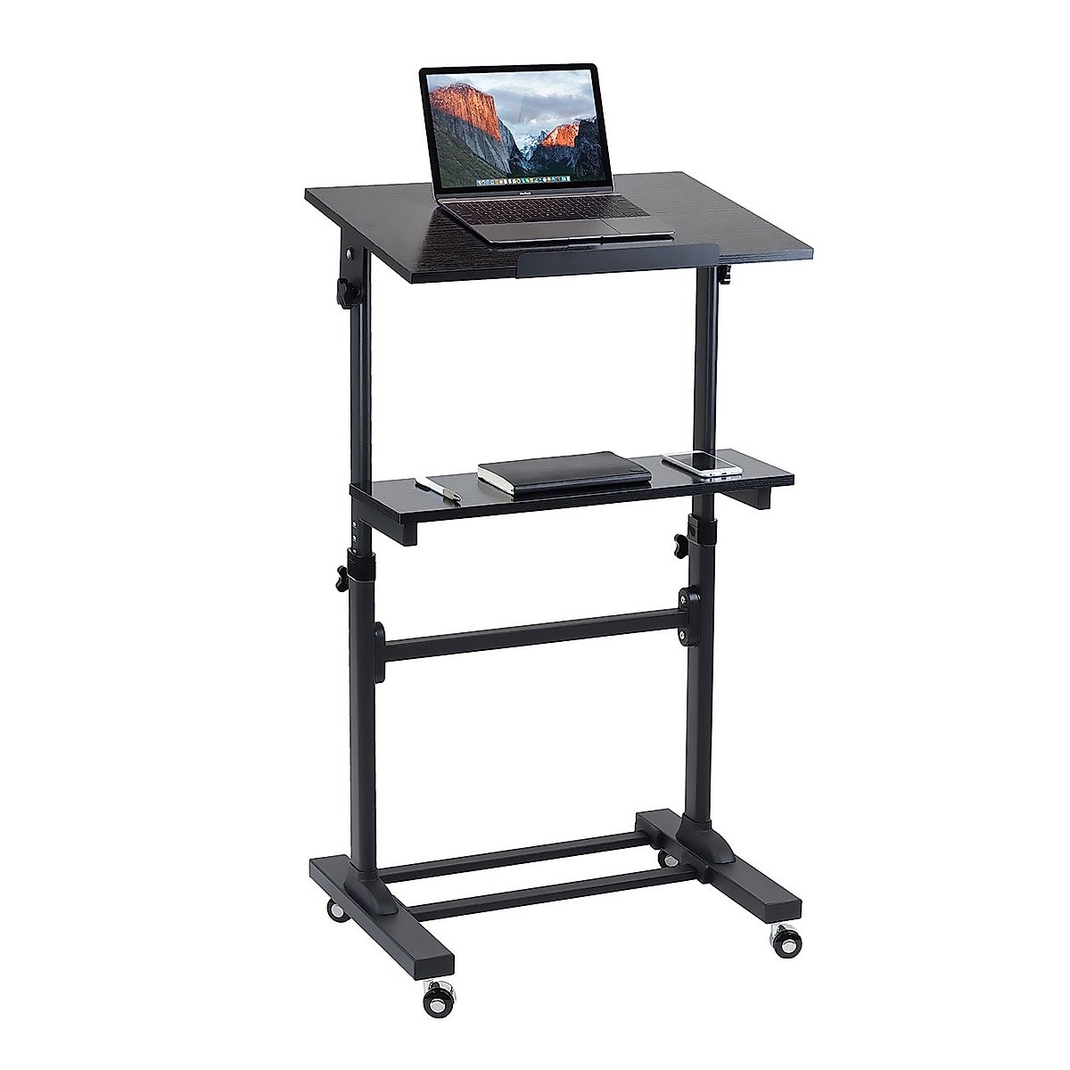 Mount-It! Mobile Stand Up Desk, Portable Podium and Presentation Lectern Height-Adjustable Multi-Purpose Standing Workstation,Black.
