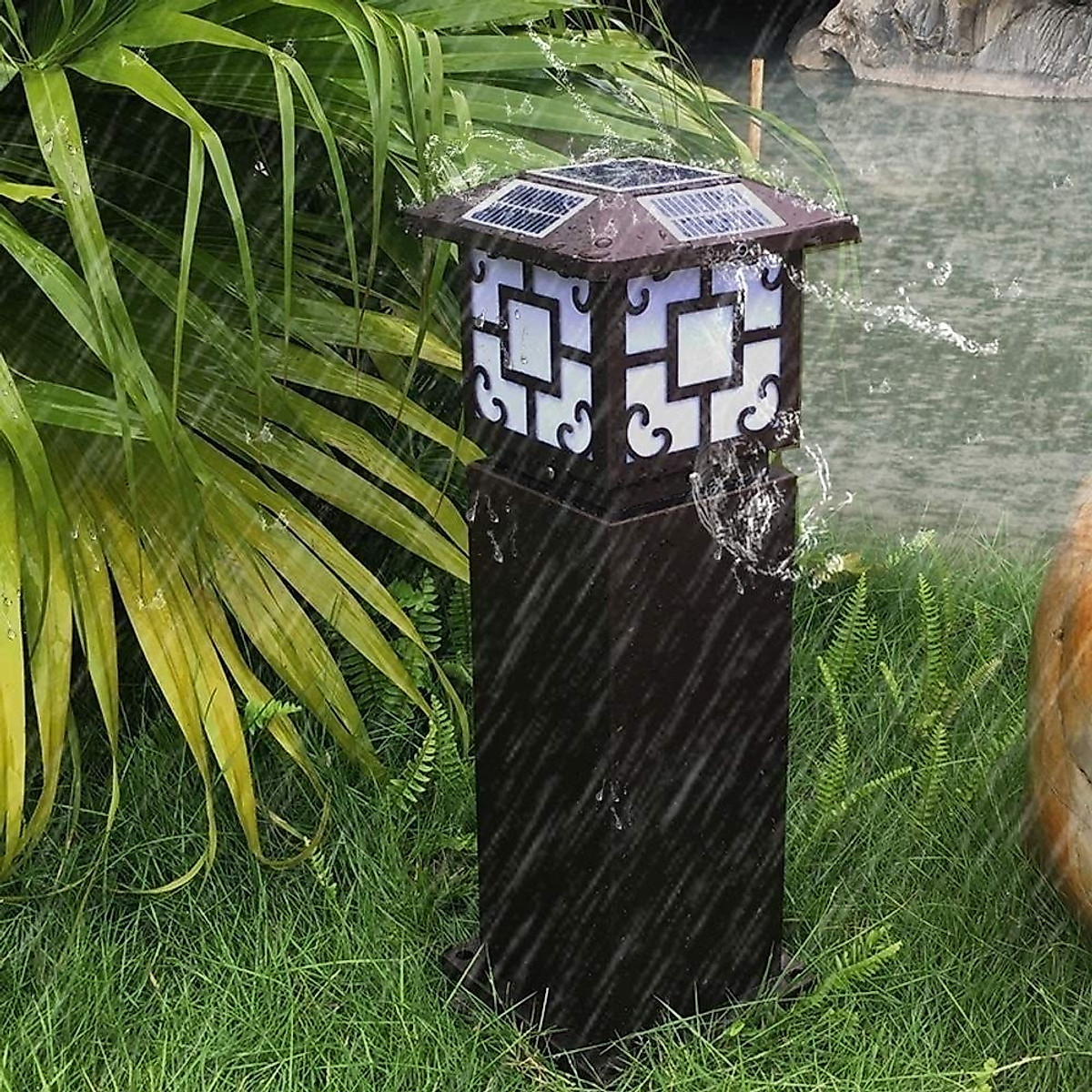 ZMY Vintage Acrylic Lampshade Pillar Lighting Retro Anti-Rust LED Outdoor Column Lamp Waterproof Garden Post Light Lawn Landscape Door Home Park Pathway Illumination