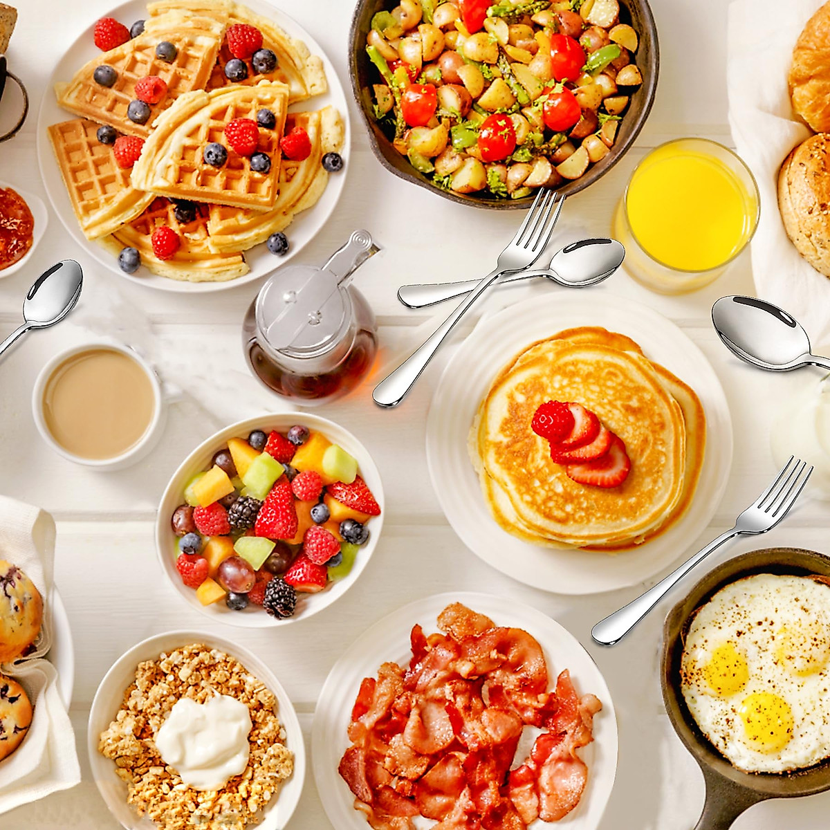 Silverware Set,SANTUO Stainless Steel Knives Spoon Forks Set for Home, Kitchen and Restaurant, Mirror Polished& Dishwasher Safe (24pcs Silverware set)