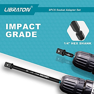 Libraton Impact Grade Socket Adapter Set, 3" & 6", Drill Socket Adapter, Impact Socket Adapter, Socket Driver Adapter, Drill Socket Adapter Extension, with Storage Bag