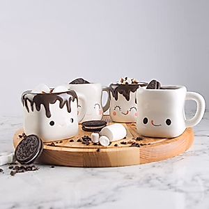 Ursa Cute Marshmallow Hot Chocolate Mugs, Ceramic Set, Cups for Coffee, Hot Chocolate, Hot Cocoa - Funny Coffee