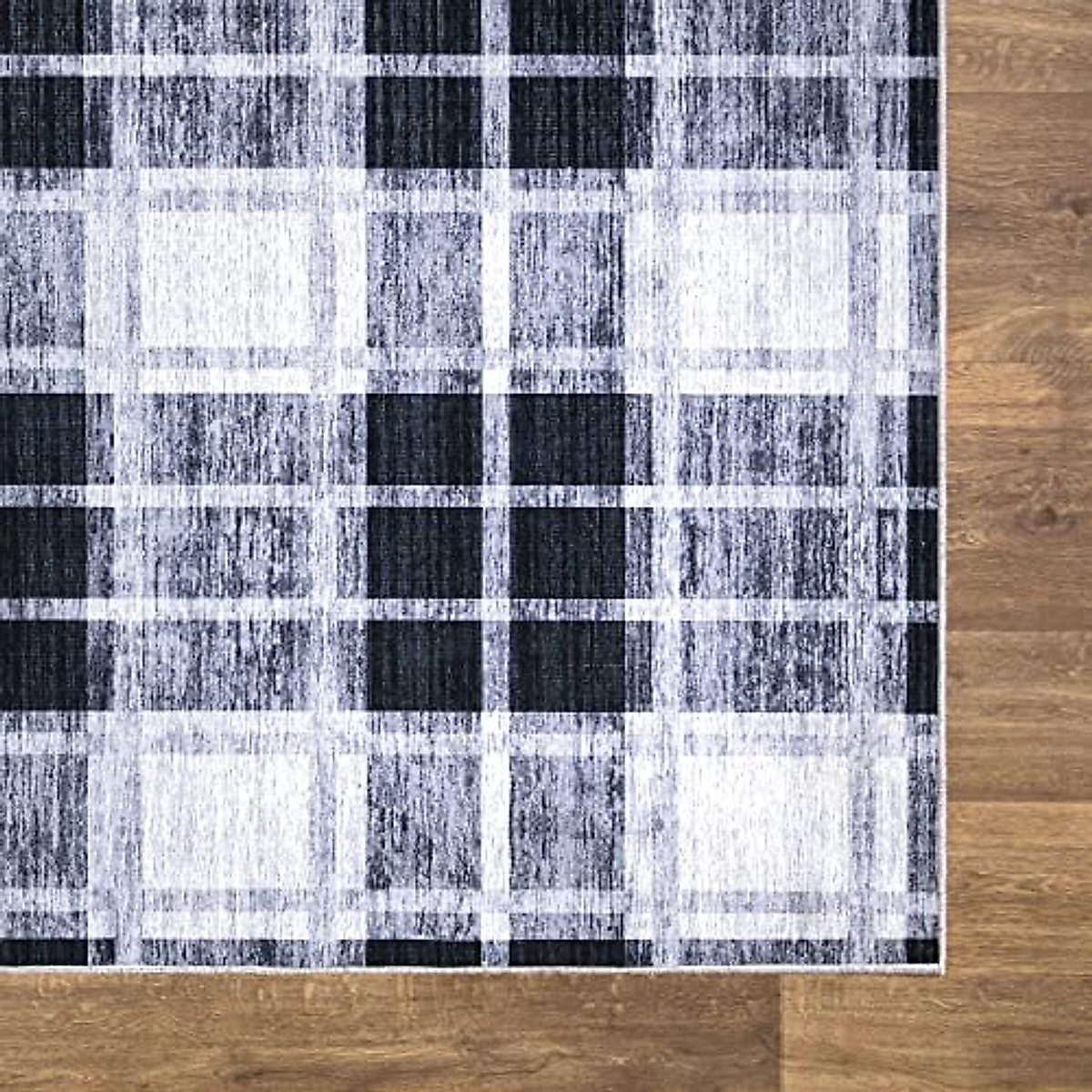 Abani 5' x 8' Rectangular Area Rugs - Cream Grey Farmhouse Plaid Polypropylene, Non-Shedding and Stain Resistant Machine Washable Large Rugs
