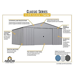 Arrow Classic Metal Shed, 14 x 14, Flute Grey