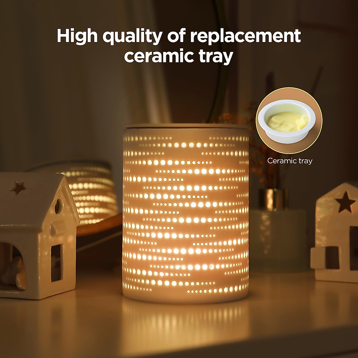 Enaroma Wax Melt Warmer Ceramic Oil Burner with Led Coloful Changing Electric Candle Wax Melter with Silicone Removeable Tray Liners for Home Office Bedroom