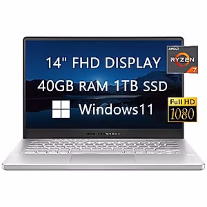 ASUS ROG Zephyrus 14" FHD Laptop, 2023 Newest Upgrade, Gaming Laptop AMD Ryzen 7-5800HS Processor, 40GB RAM, 1TB SSD, Windows 11 Home, Fast Charge, HDMI, Webcam, Bluetooth, White, LIONEYE HDMI Cable