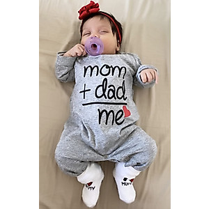 Derouetkia Baby Boys Girls Romper Letter Mom Plus Dad Equal Me Jumpsuit (0-3 Months) Gray