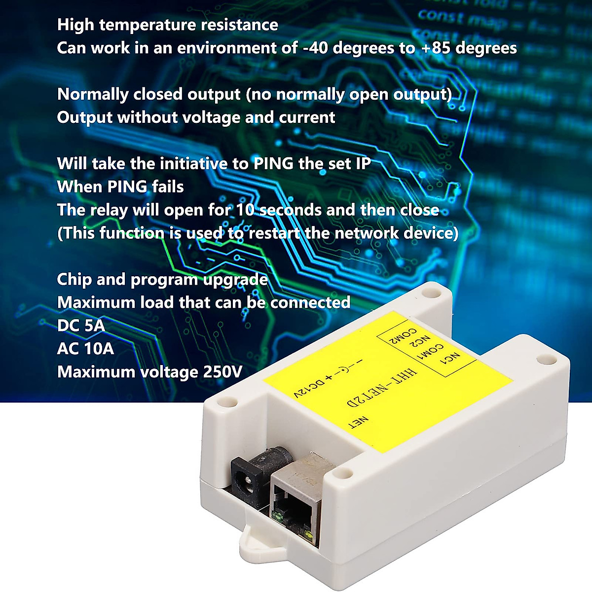 IP Network Relay Module Upgraded 2 Channel Internet Watchdog Remote Control Modules Network Controller HHT-NET2D DC12V -40 to +85 Degrees