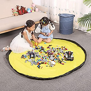 Nvatorfox Toys Storage Organizer with Play Mat, 16.5"*13" Toy Holders for Small Toys, Building Bricks Toy Storage Organizer - Tidy with Ease - Toy Blocks Mat Storage Bag - Collapsible Canvas Bag/Bin - Drawstring Playmat for Living Room, Nursery, Playroom