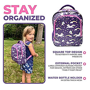 Toddler Backpack for Girls, Cute 13” Daycare PreSchool Kindergarten Elementary School Girl Backpacks with Water Bottle Pocket Holder, Insulated Padded Bags for Toddlers Kids Travel Bag, Purple Unicorn