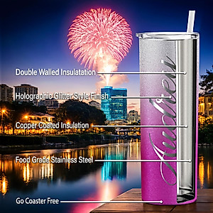 Personalized Skinny 20 oz with Lid Frosted Fuchsia Customized Laser Engraved Cup Gift Stainless Steel Vacuum Insulated Mug