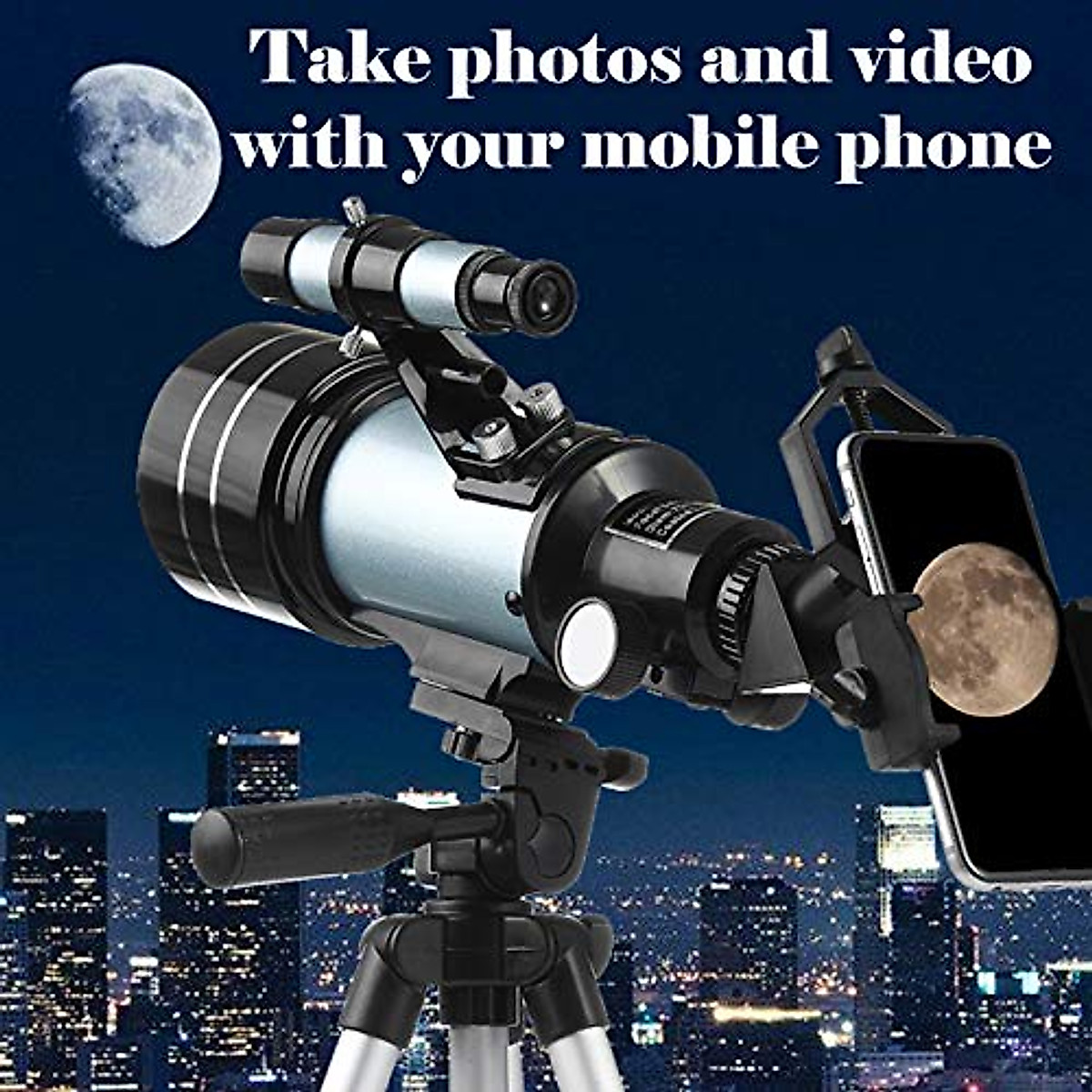 OLOPE Durable Telescope 70mm Aperture 400mm AZ Mount,Astronomical Refractor Telescope Aperture for Kids Adults & Beginners,Fully Multi-Coated Optics,Portable Refractor with Tripod (Silver A)