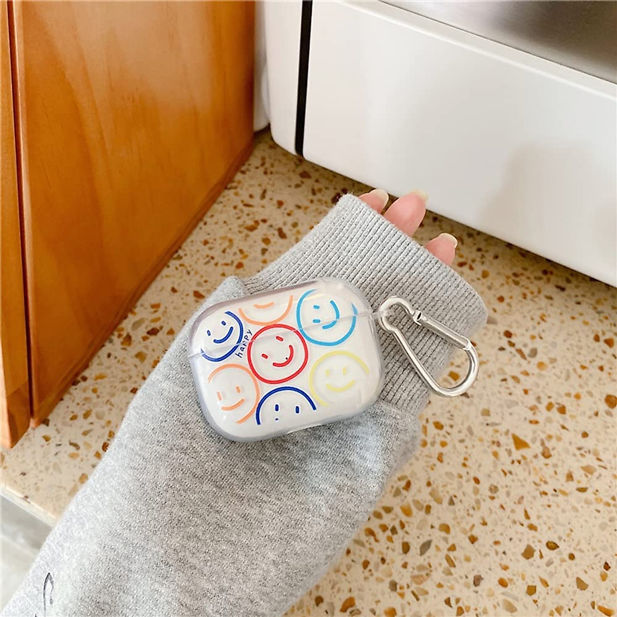 MINSCOSE Cute Airpod Pro Clear Case with Keychain, Cartoon Smiley Face Design Soft Silicone Smooth Shockproof Compatible with Airpods Pro Charging Case for Girls Kids Women