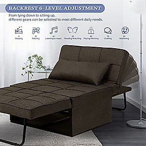Saemoza Sofa Bed, 4 in 1 Multi Function Folding Ottoman Sleeper Bed, Modern Convertible Chair Adjustable Backrest Sleeper Couch Bed for Living Room/Small Apartment, Dark Brown