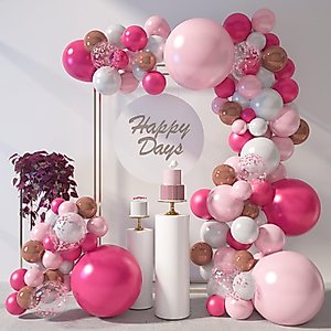 LovesTown Rose Pink Balloon Garland Kit, 150PCS Arch Kit Hot Pink Confetti Pink Metallic Latex Balloons for Wedding Engagement Birthday Party Decorations